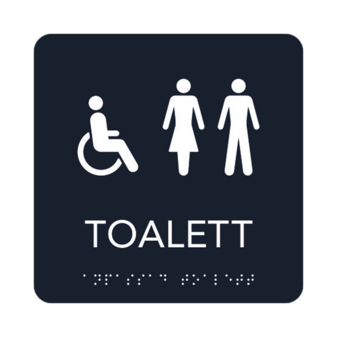 Taktil skylt Rullstol/toalett 150x150cm svart